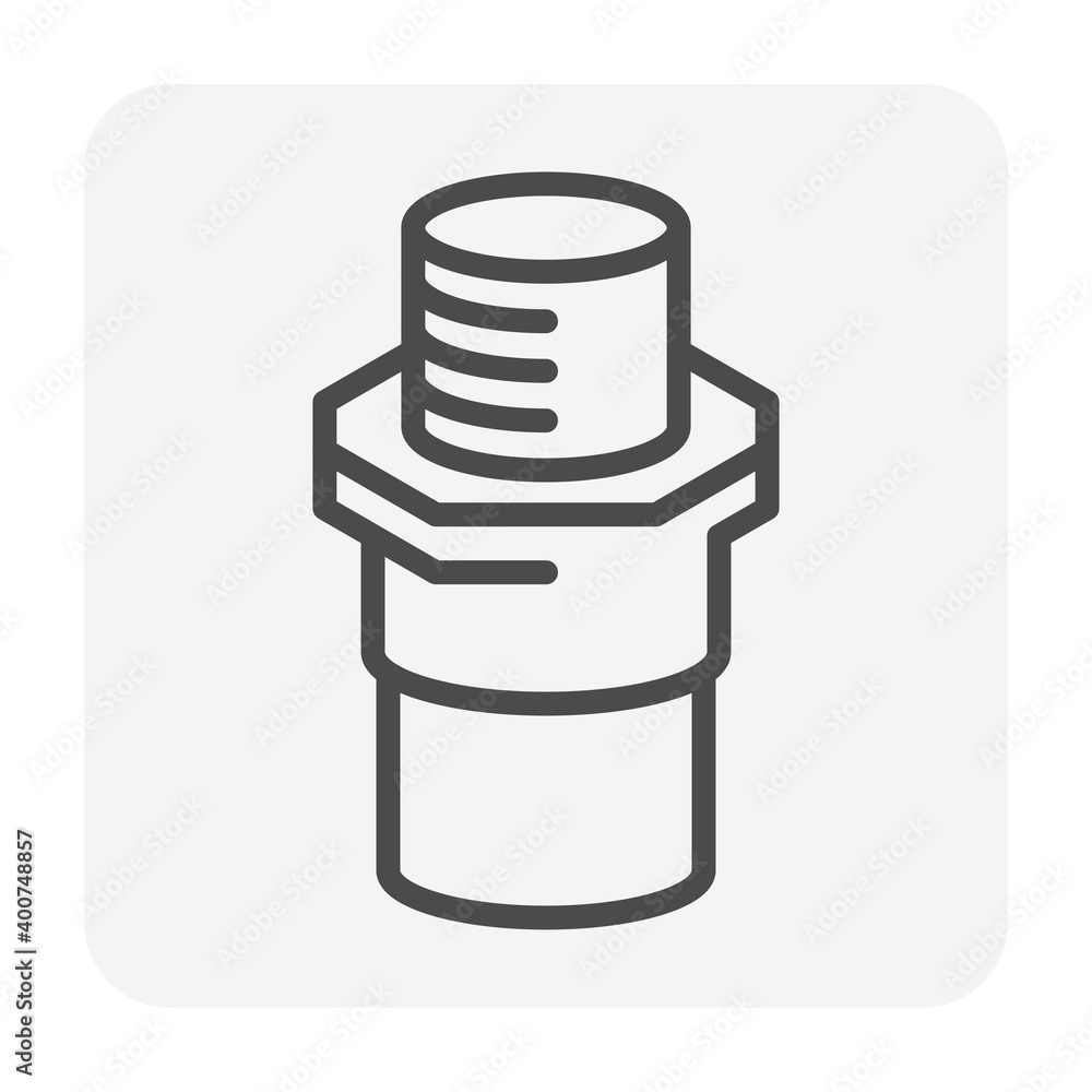 PVC or plastic pipe fitting vector icon. Adapter type consist of slip ...