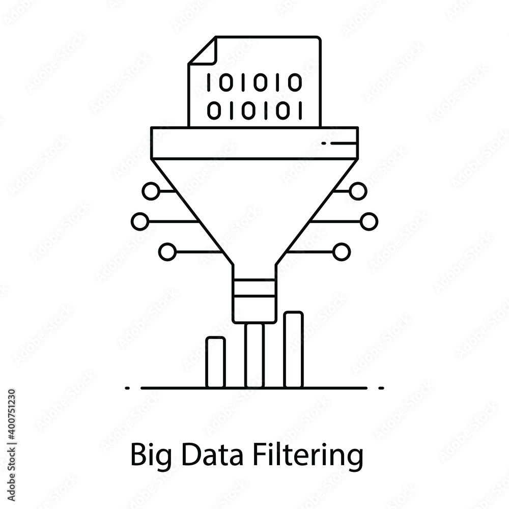 Flat outline concept icon of big data filtering showing, analysis of ...