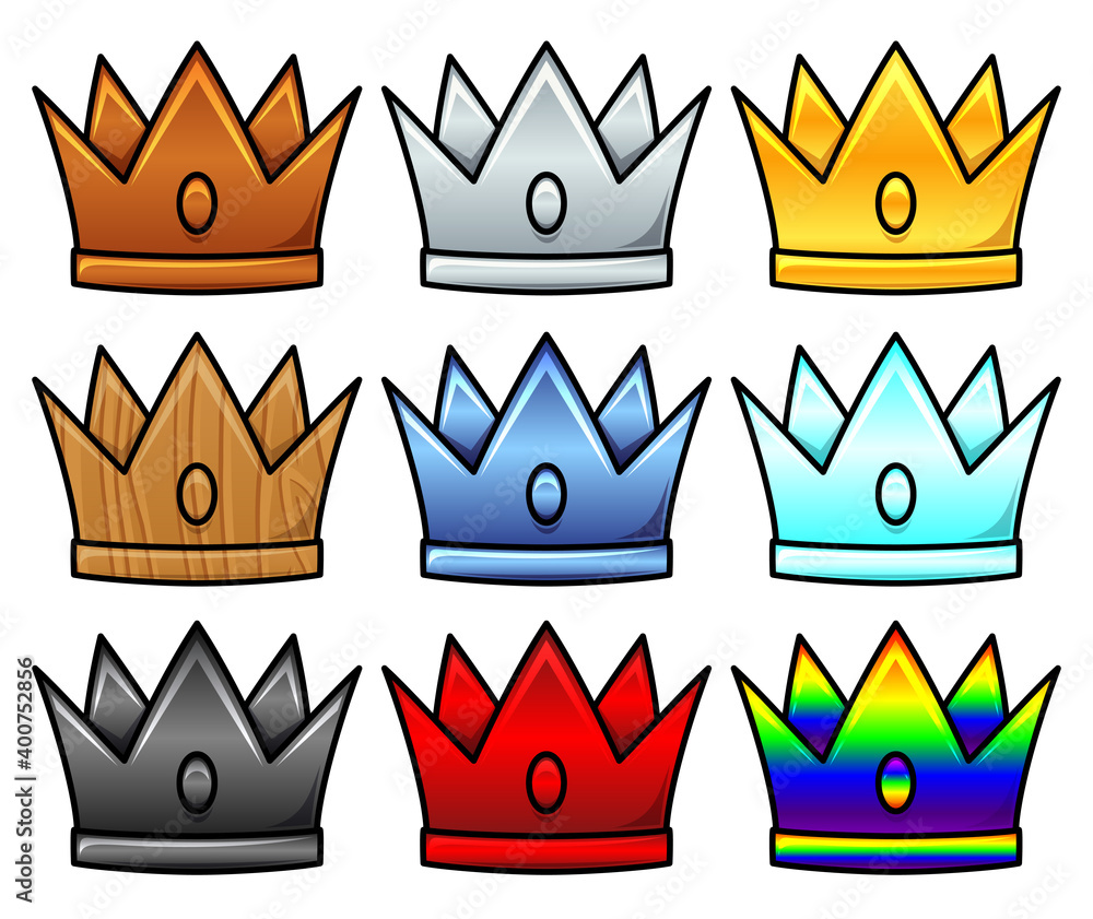 Pack of different colored crowns. Various colors and material options ...