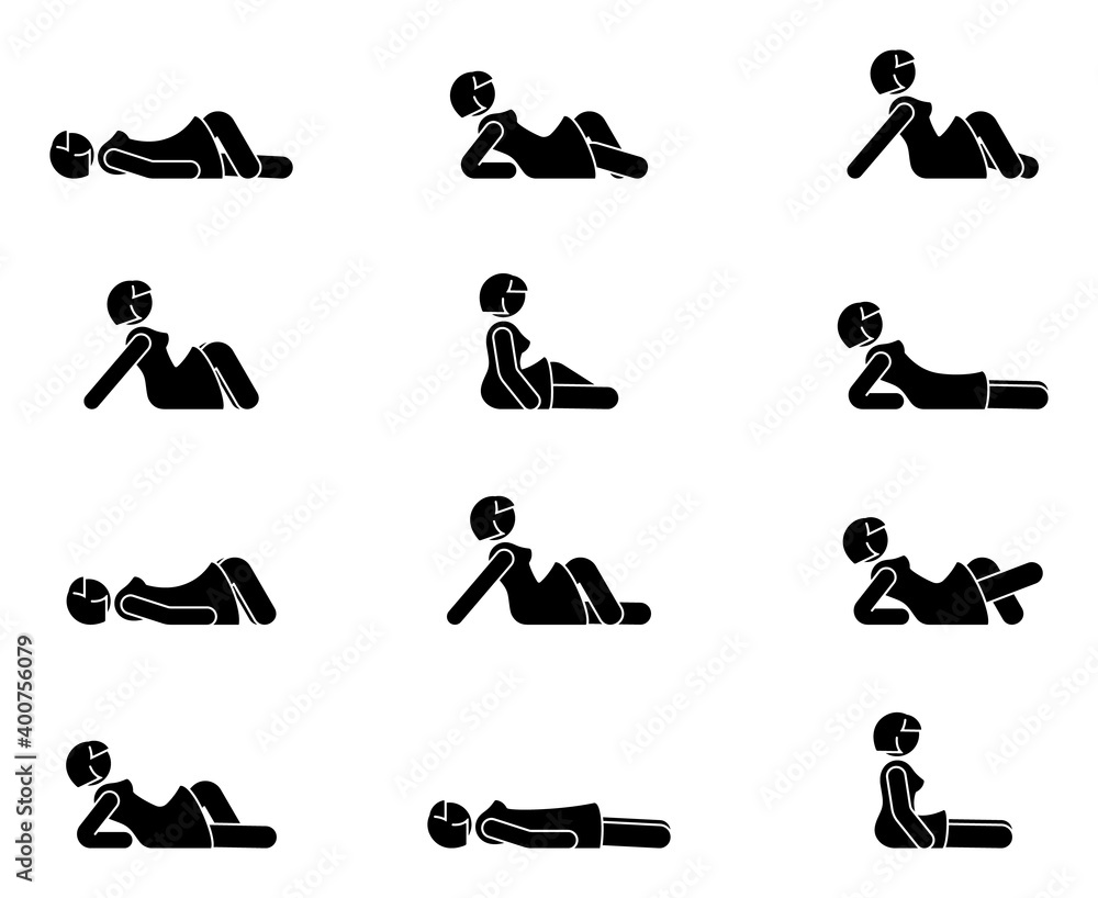 Vektorová grafika „Stick figure woman lie down various positions vector ... Vektorová grafika „Stick figure woman lie down various positions vector ...