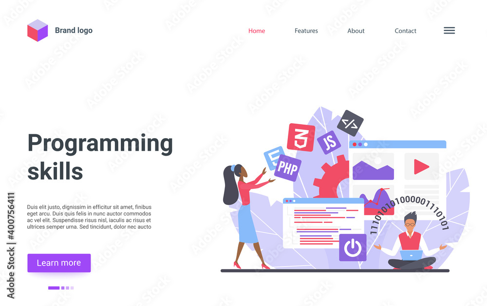 Website creative design, landing page with cartoon student characters ...