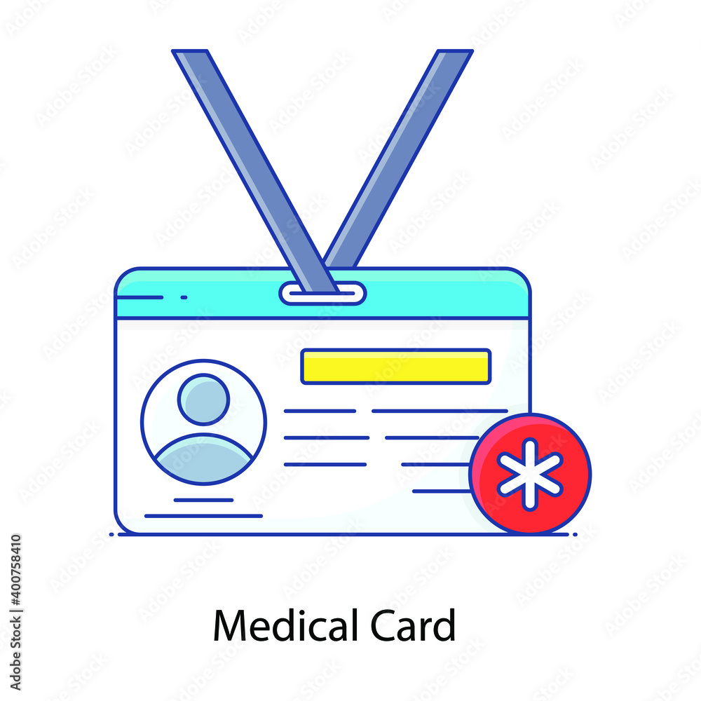 Icon of medical card, doctor identification card in flat outline icon ...