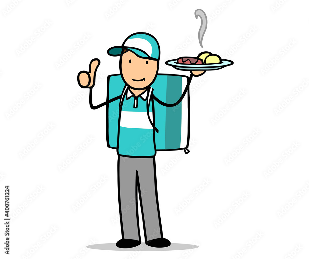 Lieferant von Essen Lieferservice zeigt Daumen hoch Stock Illustration | Adobe Stock