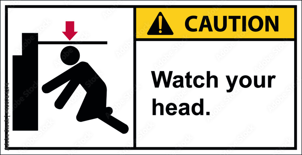 Be careful of being pressed against the top of your head.vector,caution ...