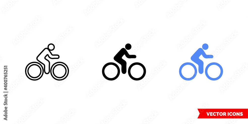 Map symbol bicycle trail icon of 3 types color, black and white ...