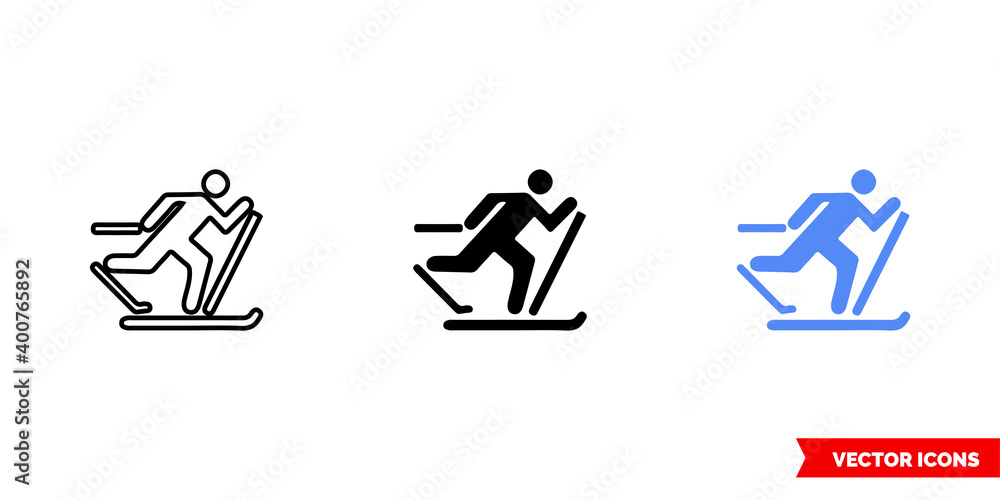 Map symbol cross-country ski trail icon of 3 types color, black and ...