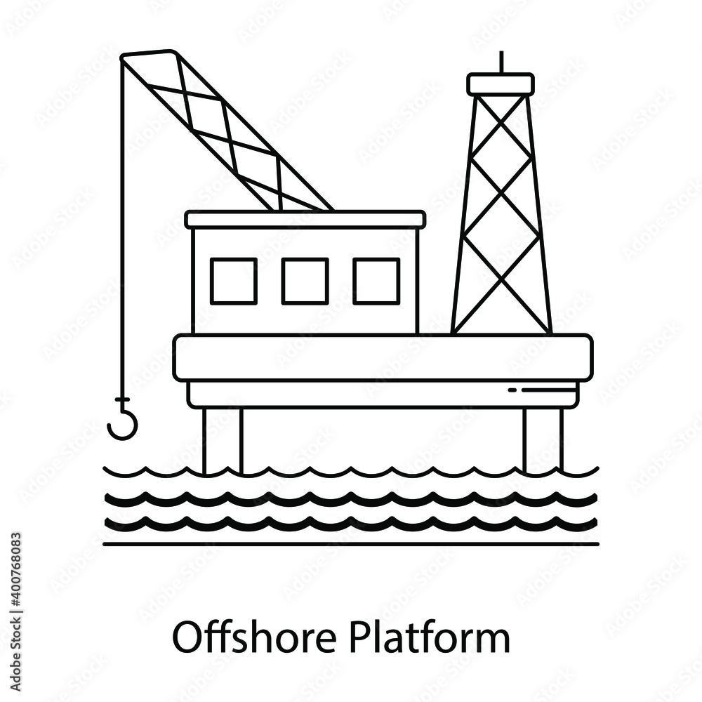 Offshore platform flat outline icon, drilling platform Stock Vector ...