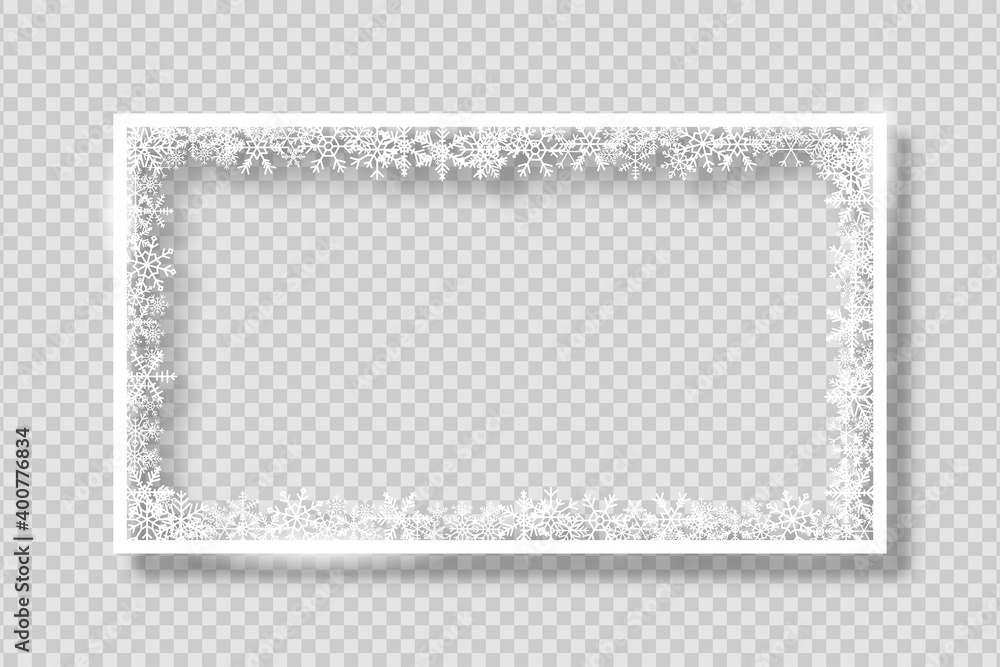 Frame with white snowflakes. Banner for Merry Christmas and New Year ...