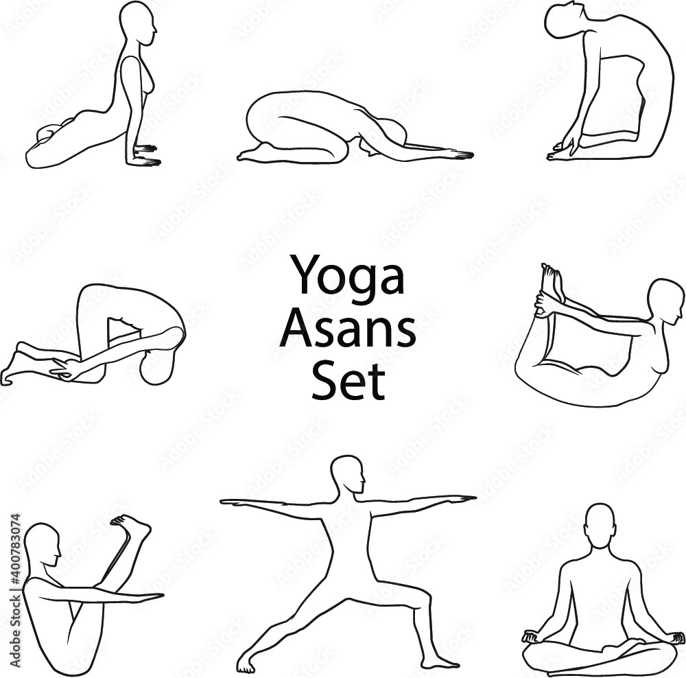 Vector set of shapes of yoga poses and asanas. Lotus Stock Vector ...