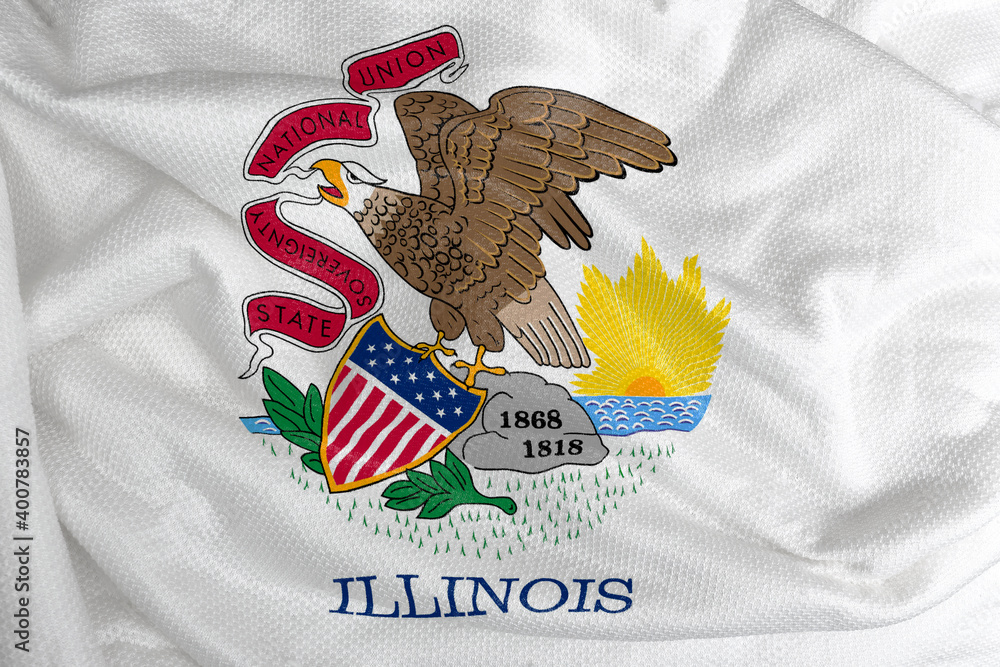 The Illinois flag has the seal of Illinois in the centre, with the name ...
