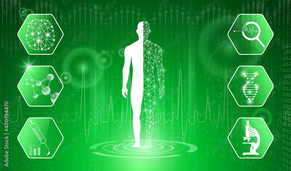 abstract background technology concept in green light,human body heal ...