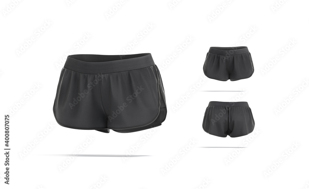 Blank black women sport shorts mockup, different views Stock ...