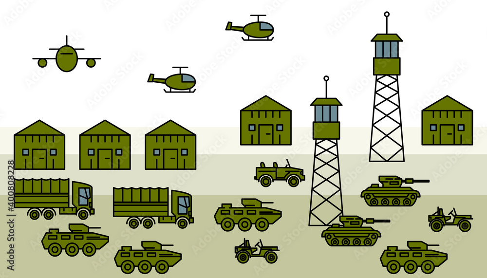 Military composition. Military transport, truck and helicopter ...
