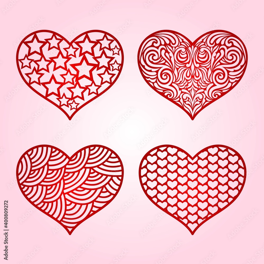 Heart. Paper cut templates with carved pattern. Valentine's Day card ...
