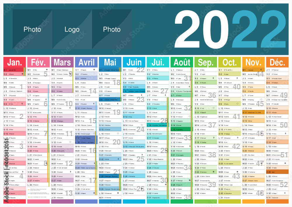Calendrier 2022 12 mois avec vacances scolaires officielles au format ...