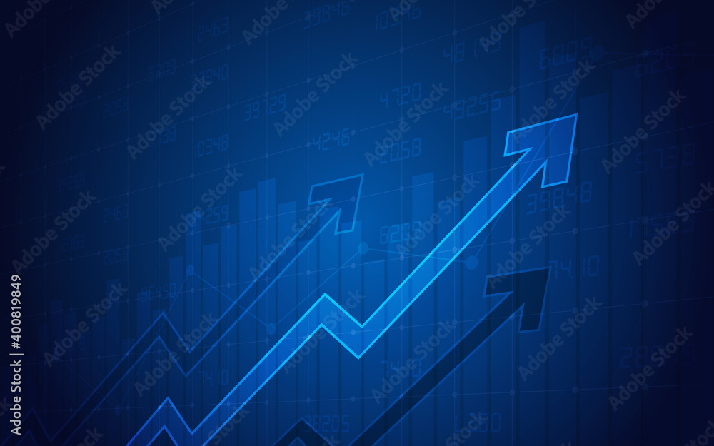 Financial chart with uptrend line graph and arrows in stock market on ...