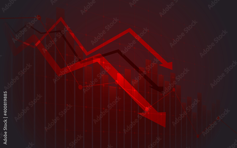 Financial chart with downtrend line graph and arrows in stock market on ...