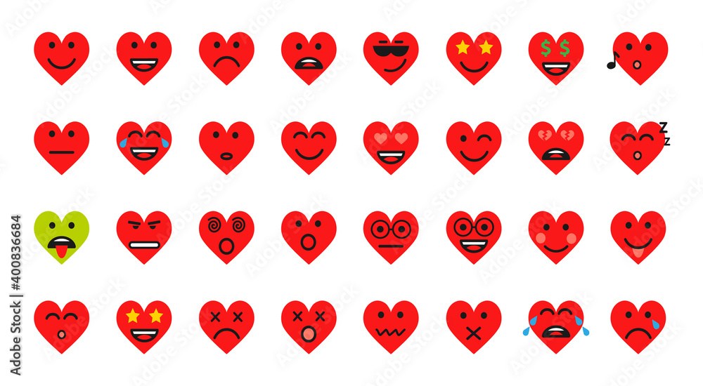 Heart smile set vector cartoon emoticons icon. Chat comment icon ...