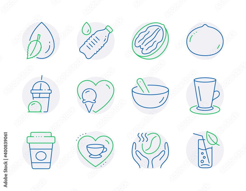 Food and drink icons set. Included icon as Love coffee, Pecan nut ...