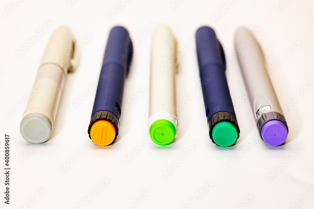 5 different injector pen, insulin pens Stock Photo | Adobe Stock