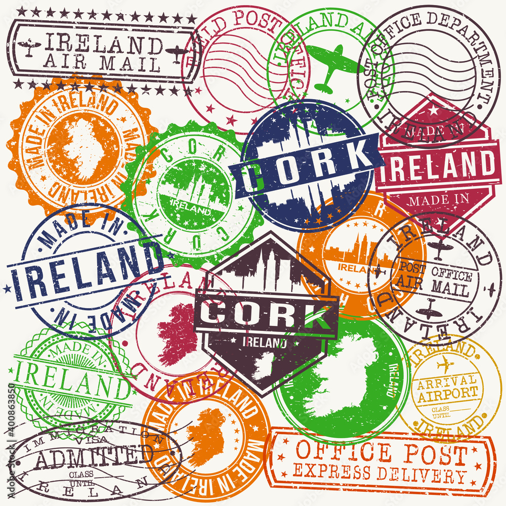 Cork Ireland Set of Stamps. Travel Stamp. Made In Product. Design Seals ...