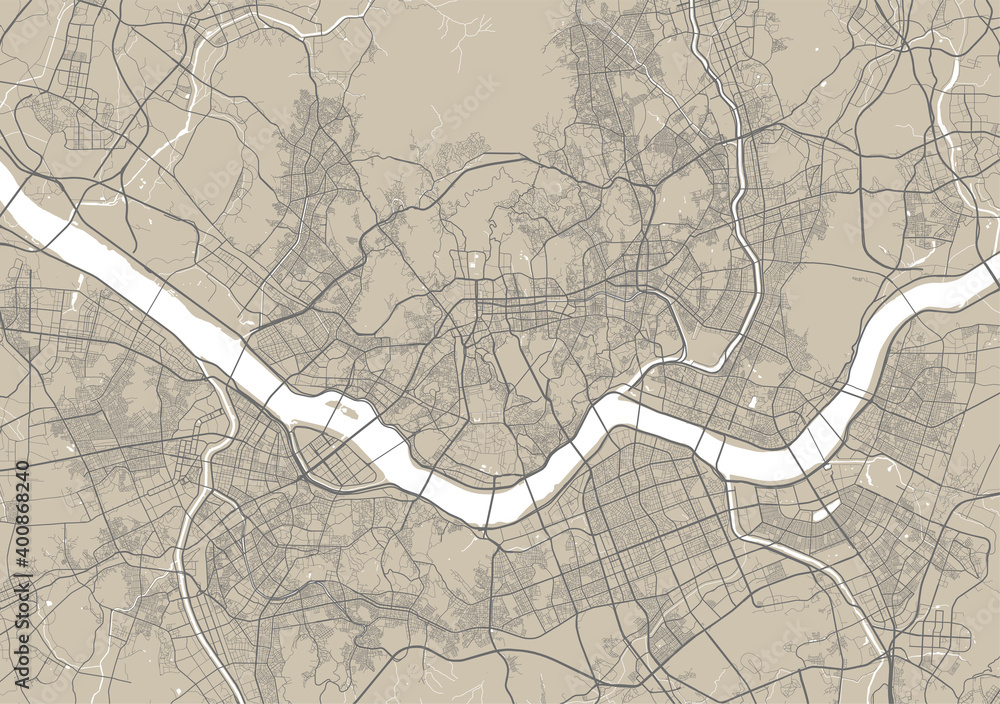 Detailed map of Seoul city, linear print map. Cityscape panorama. Stock ...