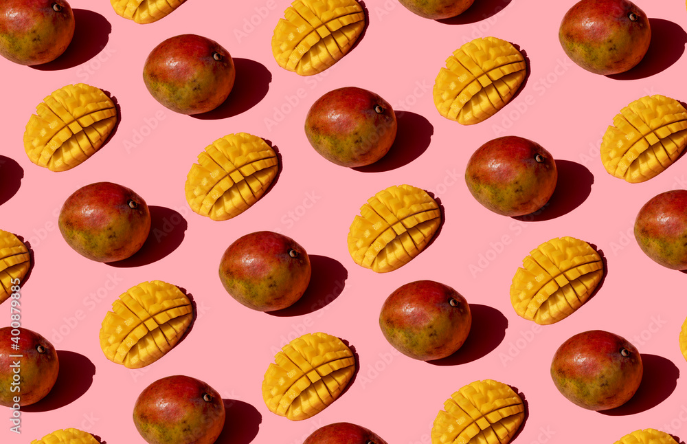 Whole and chopped mango pattern on pink background Stock Photo | Adobe ...