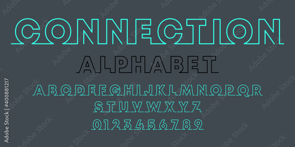 Connection alphabet template. Set of letters and numbers line design ...
