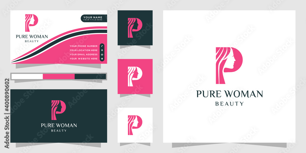 Pure beauty logo icon. Beauty woman face with letter p logo and ...
