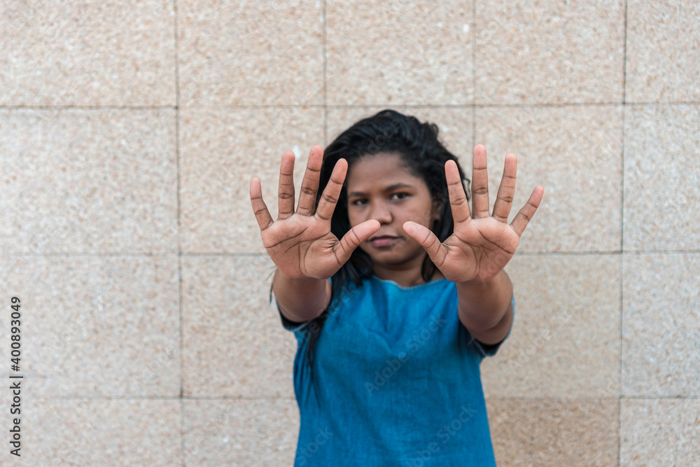 Women bondage lift hands against violence against women, image blur ...