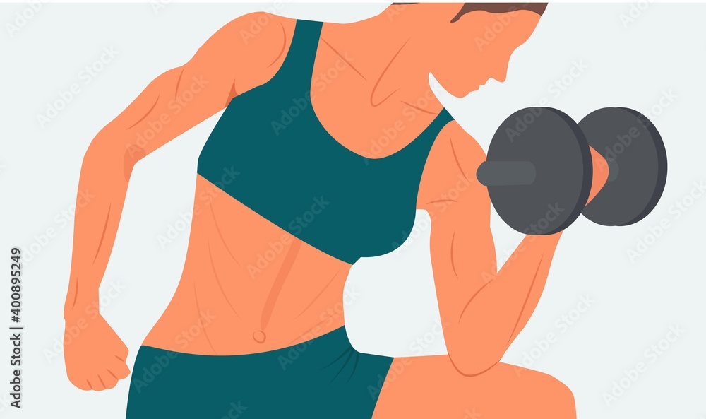 Vektorová grafika „Female fitness model Trainer. The woman standing ...