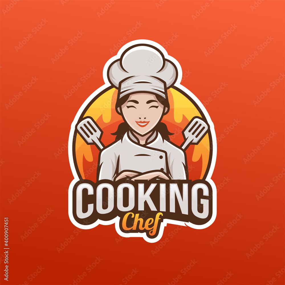 beautiful pretty chef woman female mom logo mascot. kitchen logo vector ...