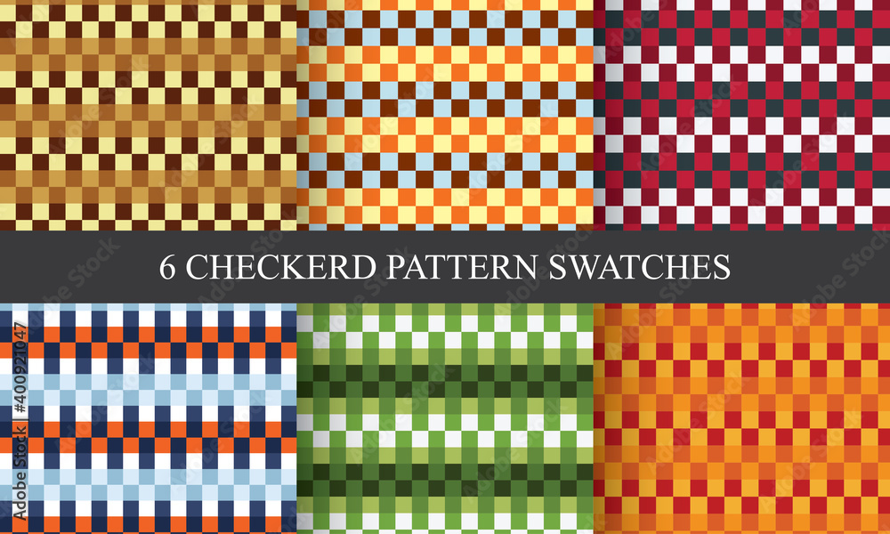 Colorful checkered pattern swatches. Vector pattern swatches pack for ...
