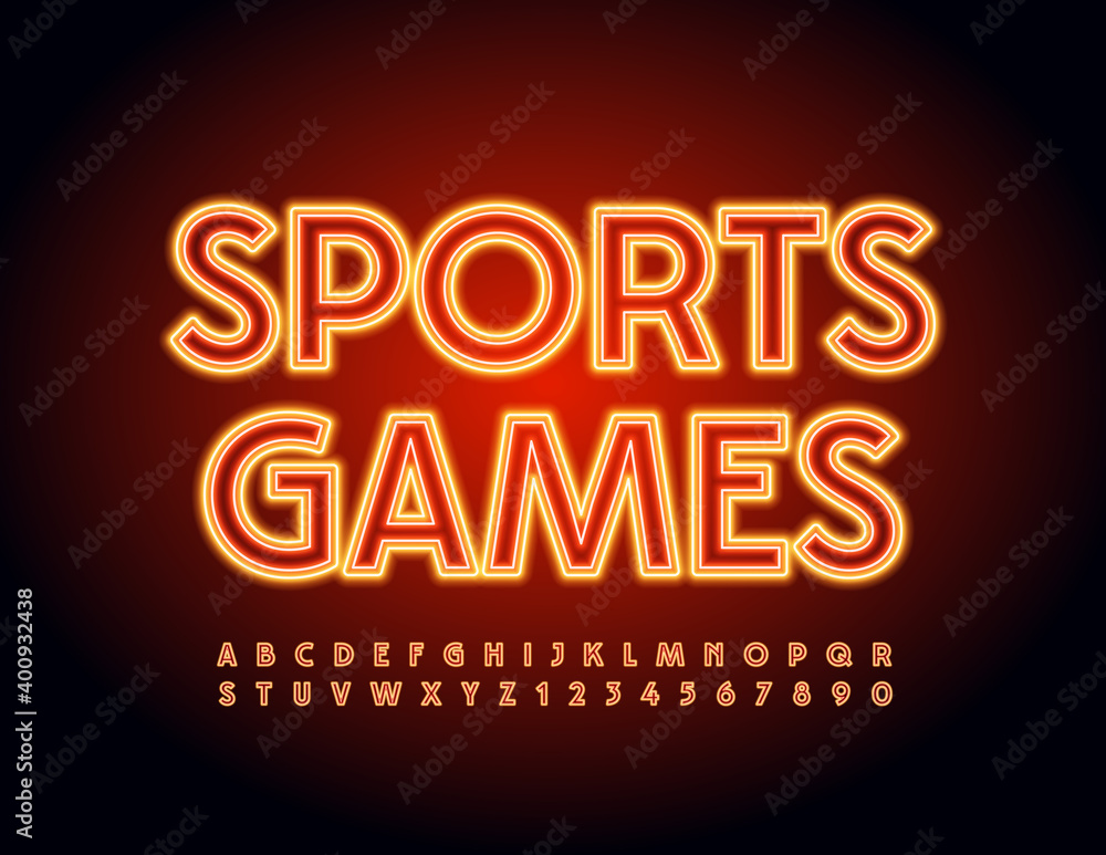 Vetor de Vector glowing emblem Sports Games. Neon orange Font. Bright ...