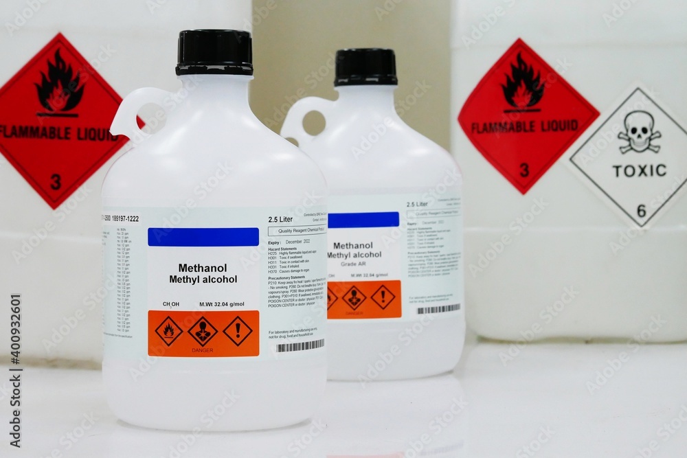 Bottle of Methanol, methyl alcohol, MeOH with Properties information ...