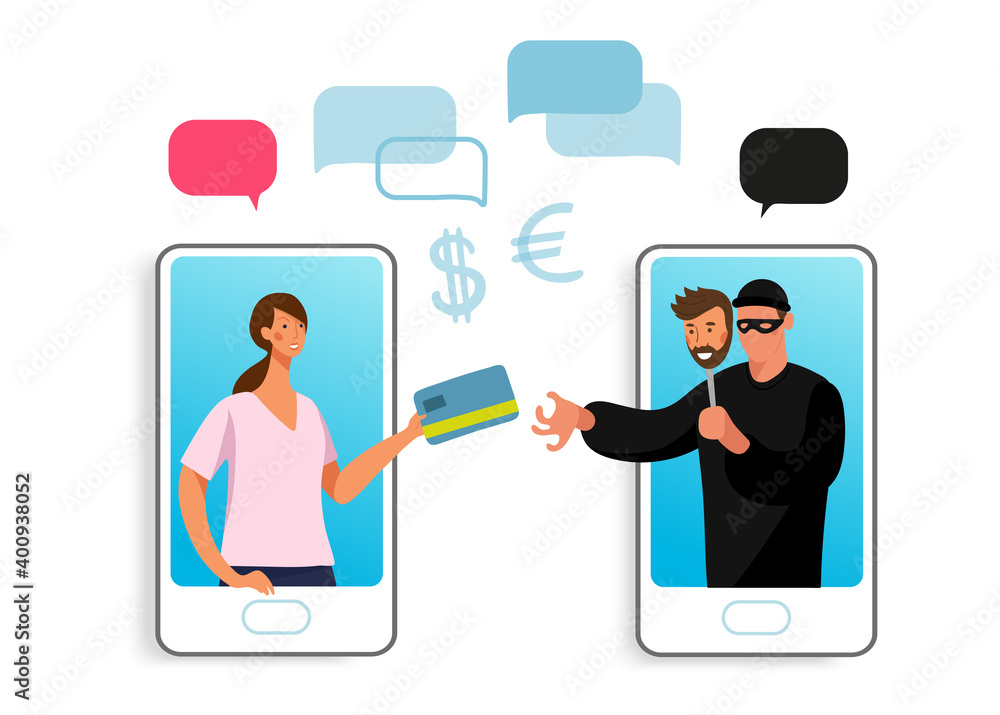 Conceptual illustration of online fraud, cyber crime, data hacking. A ...