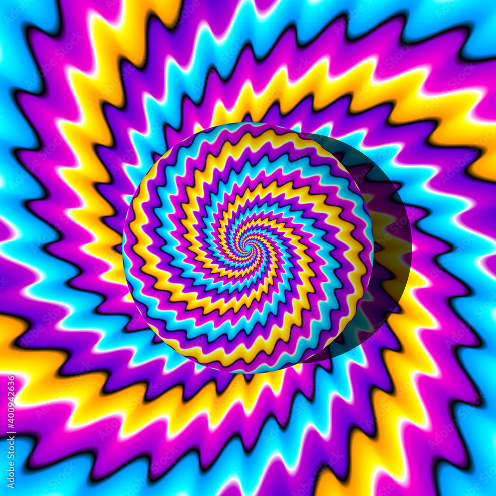 Colorful background with growing sphere. Optical expansion illusion ...
