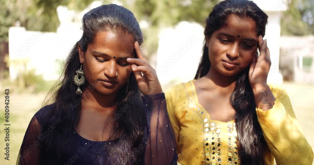 Vídeo do Stock: Slow-motion close-up portraits shots of two female ...