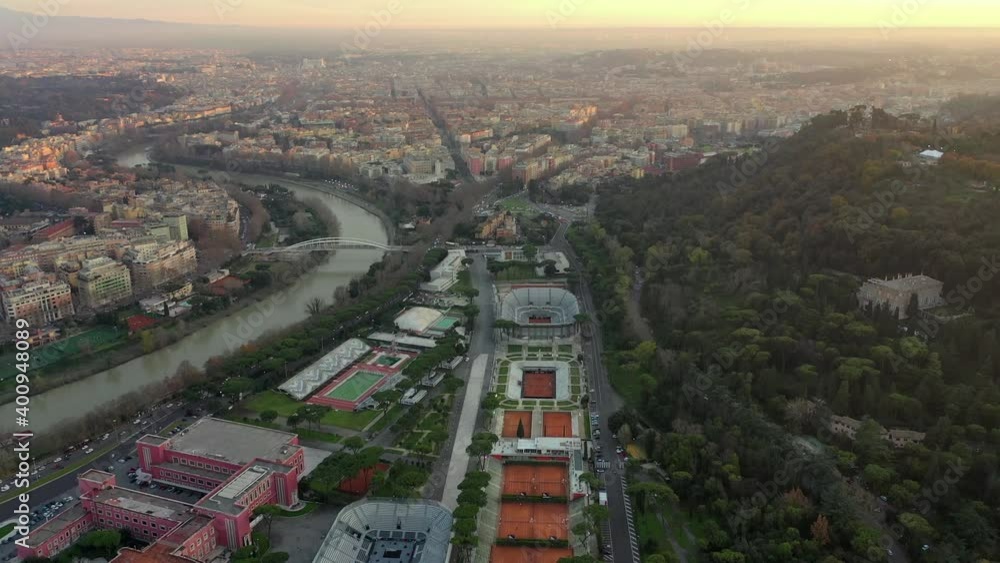 Il complesso del Foro italico a Roma. Vista aerea sull'area del Foro ...