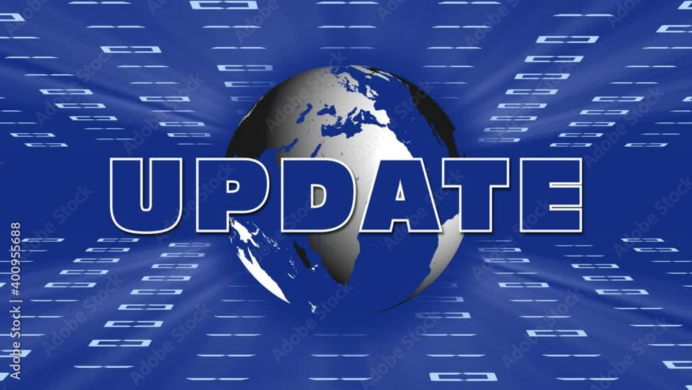 Abstract business background with UPDATE lettering - rotating earth ...