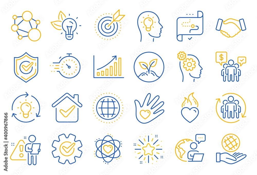 Core values line icons. Integrity, Target purpose and Strategy. Trust ...