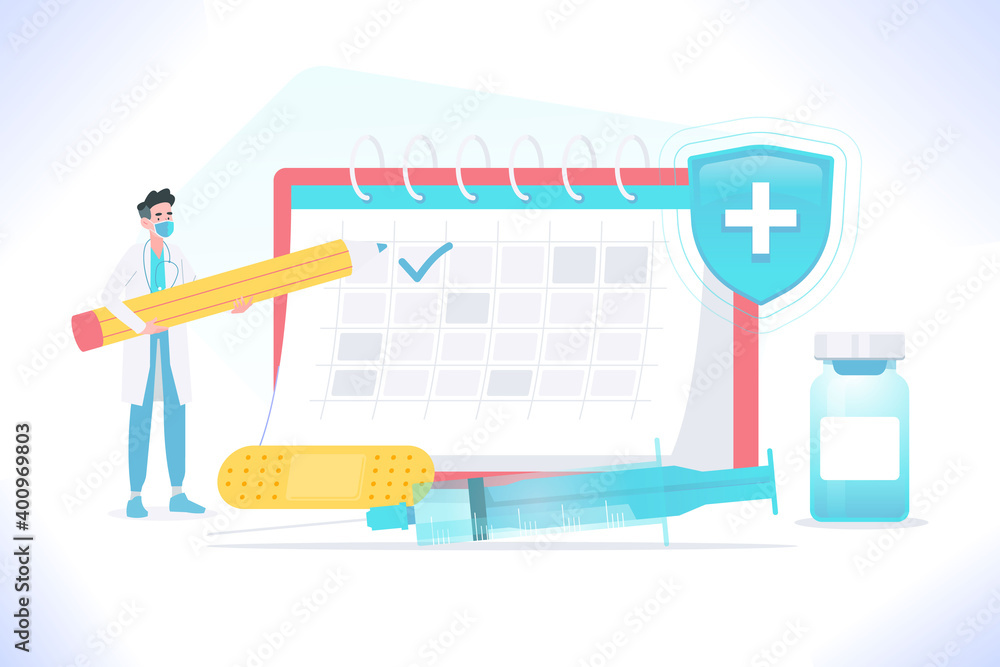 Time to vaccinate concept. Doctor marking date on calendar. Medical ...