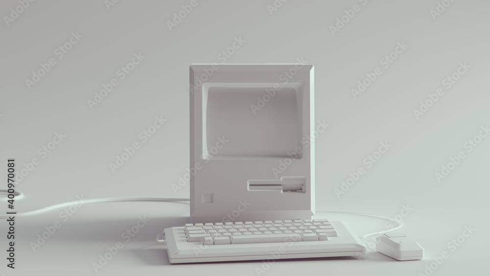Vintage Computer and Keyboard and Mouse Pure White Stock Illustration ...