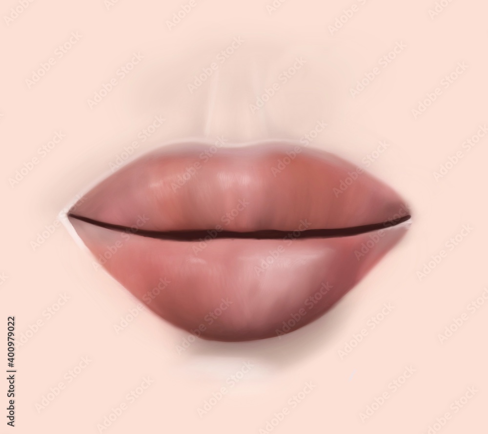 Lips on the skin-color background. Dull color-pallette is used. Stock ...