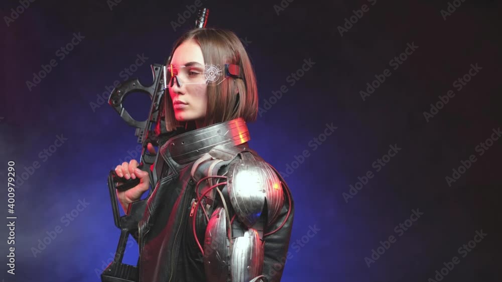 Cyber woman assassin from the future with implant on her shoulder and ...