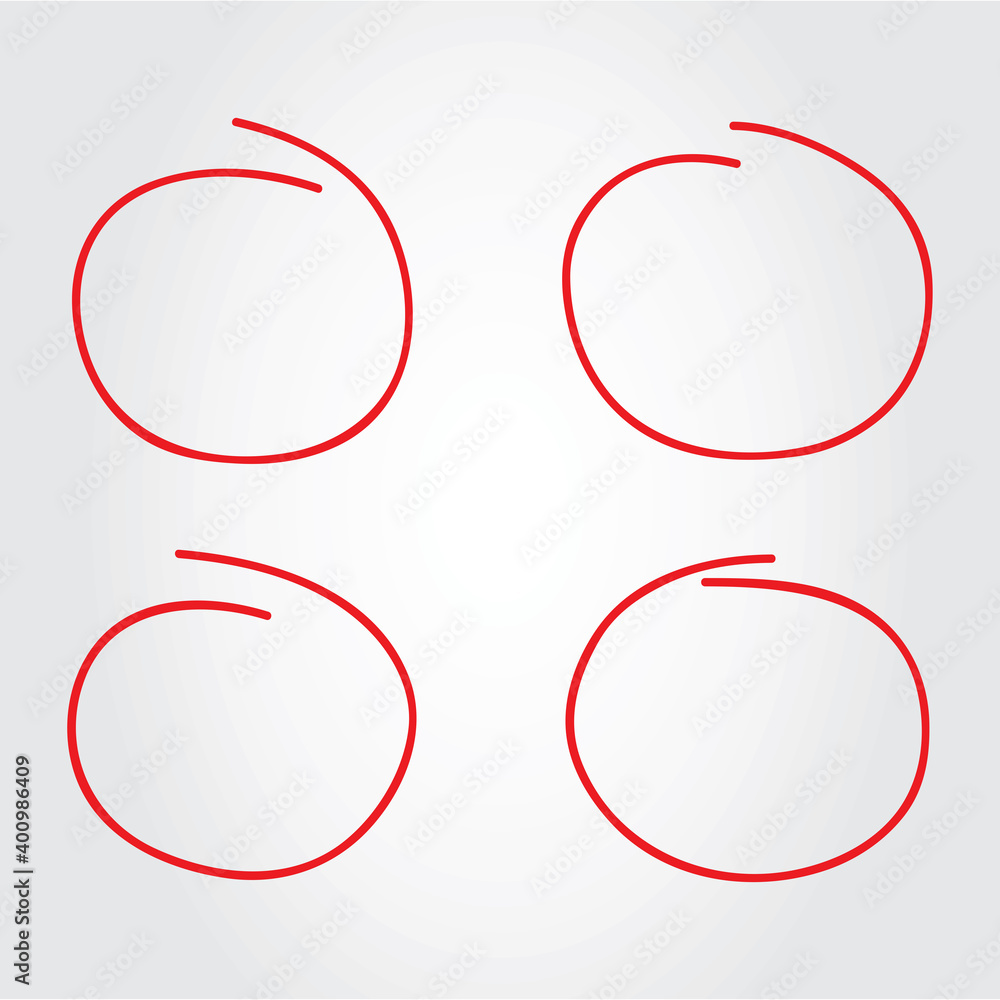 Red circle, pen draw set. Highlight hand drawn circle isolated on ...