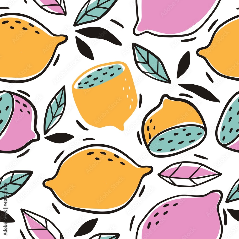 Hand drawl summer print with Lemon. Vector Lemon print for fabric or ...