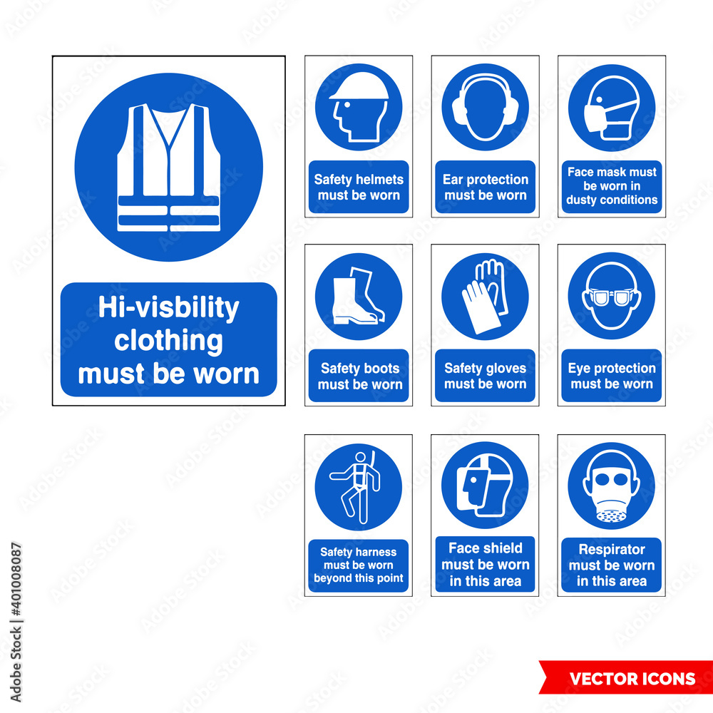 Mandatory signs icon set of color types. Isolated vector sign symbols ...