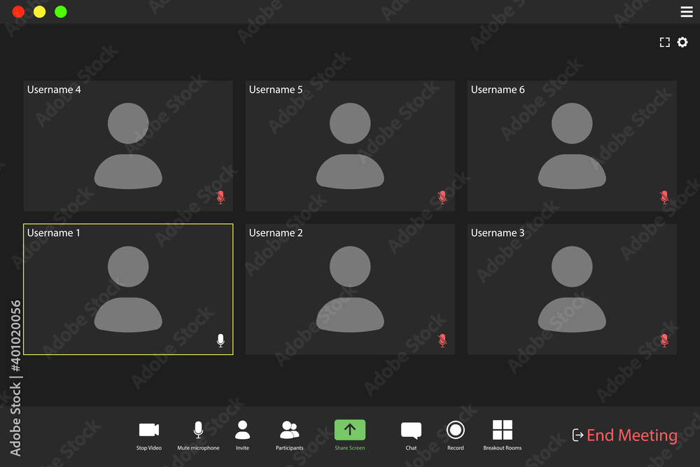 Video conference user interface. Video call screen interface template ...