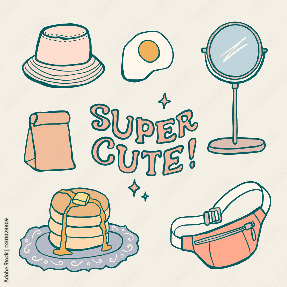 Hand drawn set of random objects. Aesthetic sticker pack. Vector ...